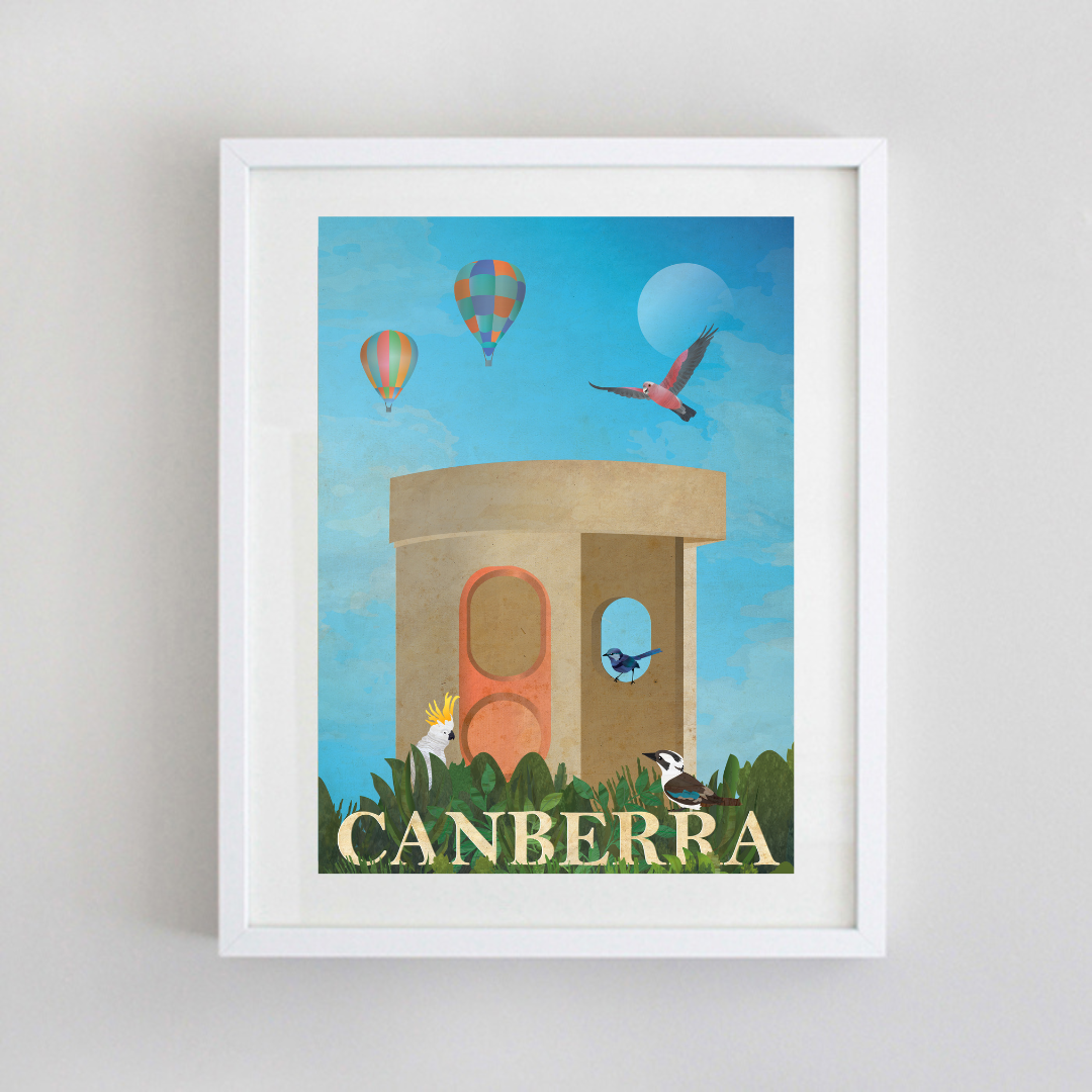 Canberra Bus Stop Art Print Hot Air Balloon Galah Cockatoo Kookaburra ...