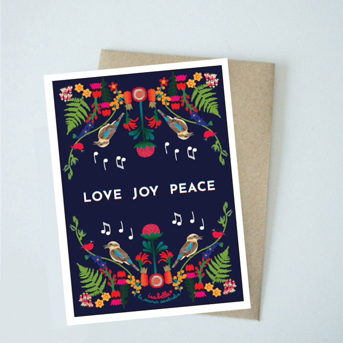Love Joy Peace Kookaburra Christmas Australian Made Bird Greeting Card ...