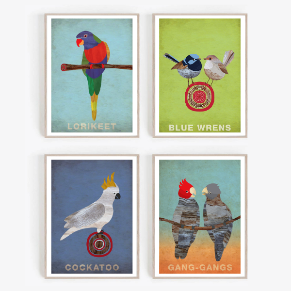 Australian Bird Art Set - Lorikeet - Blue Wrens - Cockatoo - Gang Gangs ...